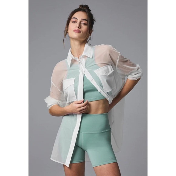ALO Yoga | Tops | Alo Yoga Sheer Effusion Button Down Long Sleeve In White | Poshmark
